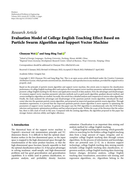 Pdf Evaluation Model Of College English Teaching Effect Based On Particle Swarm Algorithm And