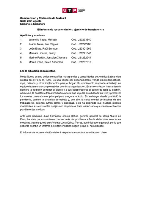 S05 s2 y S06 s1 s2 El informe de recomendación ejercicio de transferencia formato