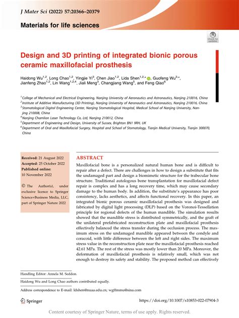Design And 3d Printing Of Integrated Bionic Porous Ceramic