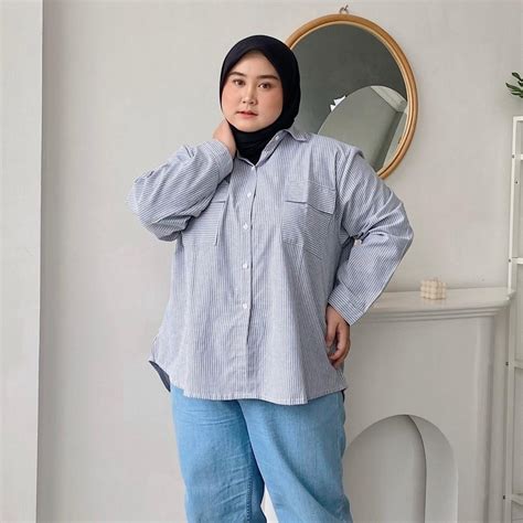 Jual Julia Stripes Shirt Kemeja Salur Jumbo Kemeja Salur Big Size