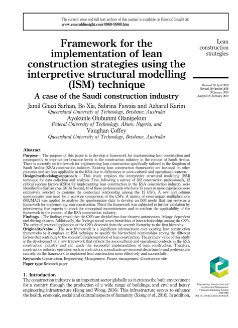 pdf framework for the implementation of lean construction strategies