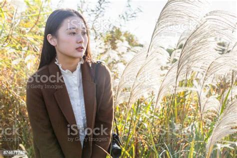 잔디 필드를 통해 도보로 하는 카메라를 들고 아름 다운 여자 20 24세에 대한 스톡 사진 및 기타 이미지 20 24세