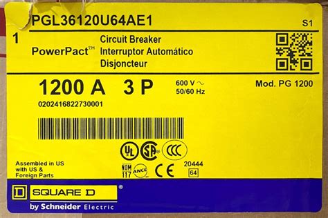Square D Pgl36120u64ae1 3p 1200amp Powerpact Breaker W Erms New