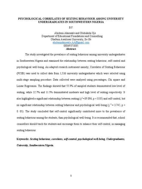 Psychological Correlates Of Sexting Behaviour Among University