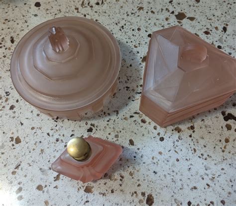 Vintage Pink Frosted Glass Vanity Set Etsy