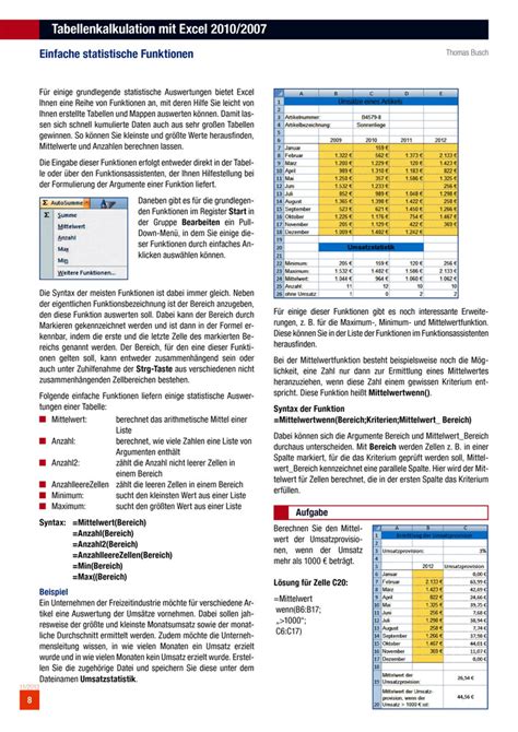 Tabellenkalkulation Mit Excel 20102007 Einfache Statistische Funktionen Westermann