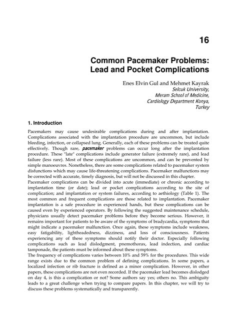 Pdf Common Pacemaker Problems Lead And Pocket Complications