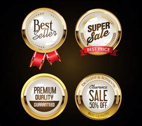 Collection Golden Badges Labels Laurels Royalty Free Vector