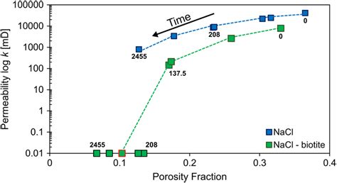 Porosity‐permeability In Log Scale Plot For The Nacl Blue And Download Scientific Diagram