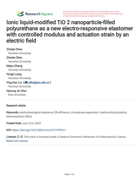 Pdf Ionic Liquid Modified Tio 2 Nanoparticle Filled Polyurethane As A