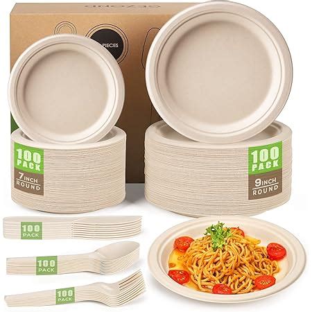 Amazon Gezond Compostable Paper Plates Pcs Biodegradable Plates Cutlery Recycled