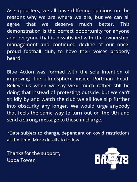 Blue Action Plan Organised Protest Ipswich Town News Uk