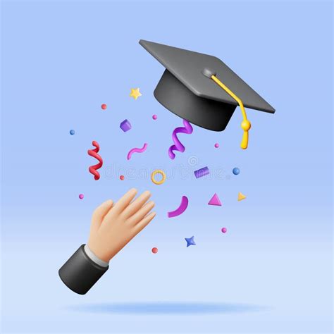 3d Hand Throwing Graduation Hats In Air Stock Illustration