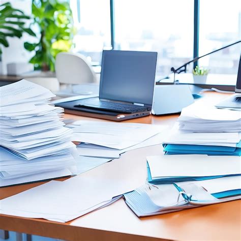 Premium Ai Image Stack Of Documents In Office