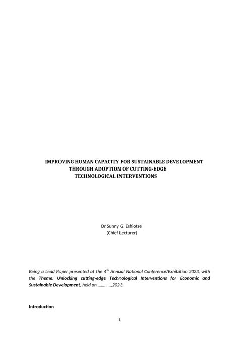 Pdf With The Theme Unlocking Cutting Edge Technological Interventions For Economic And