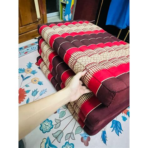ที่นอน 4พับ ใหม่ สีแดง สีเขียว นุ่นแท้ ยาว193ซม หน้ากว้าง77ซม หนา3