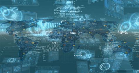 Image Of Digital Interface And Data Processing Over World Map On Blue