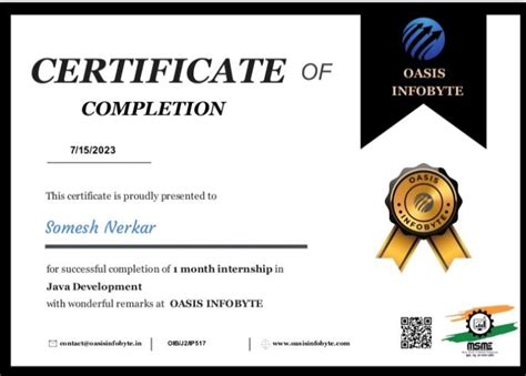 Somesh Nerkar On Linkedin Intership Certificateofcompletion Javadeveloper Java Oasisinfobyte