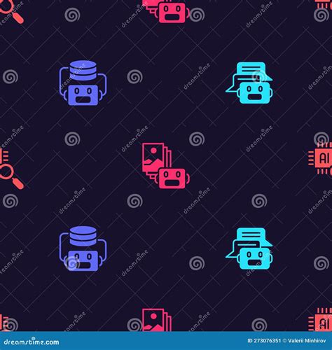 Set Chat Bot Artificial Intelligence Robot And Processor Cpu On Seamless Pattern Vector Stock