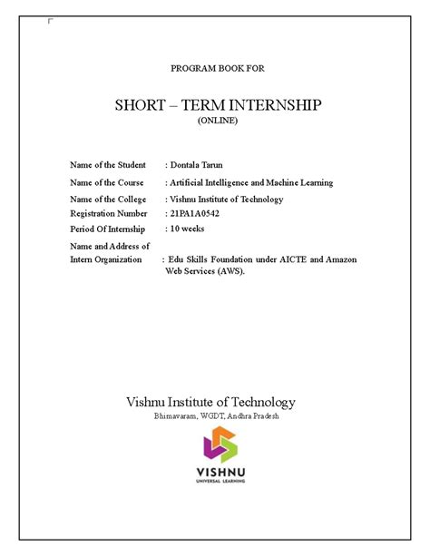 Internship Aiml Program Book For Short Term Internship Online