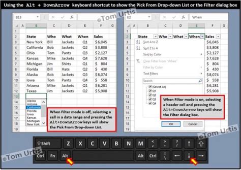 Using The Alt Downarrow Keyboard Shortcut To Show The Pick From