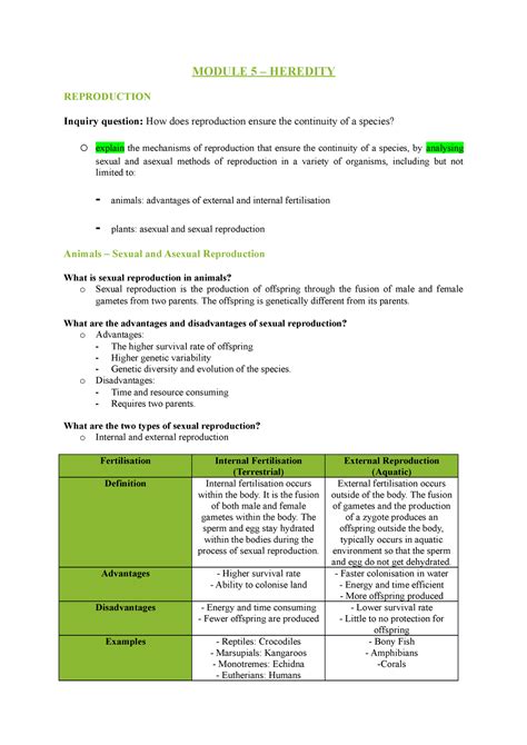 Module 5 Heredity MODULE 5 HEREDITY REPRODUCTION Inquiry Question