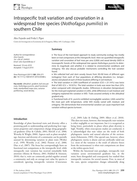 Pdf Intraspecific Trait Variation And Covariation In A Widespread