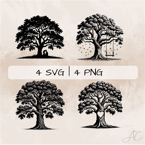 Oak Tree Svg Bundle Oak Tree And Heart Png Oak Tree And Swing Clipart