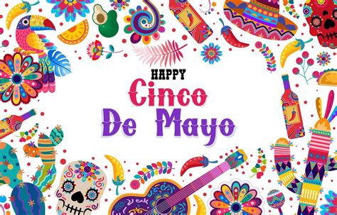 Happy Cinco De Mayo Banner With Colorful Mexican Ornament Fiesta