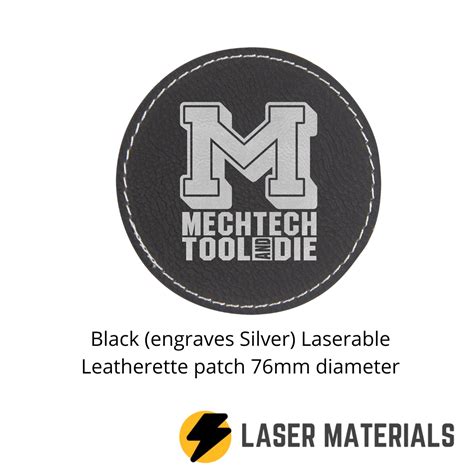 Black Engraves Silver Laserable Leatherette Round Patch 76mm Diameter Lasermaterials Ie