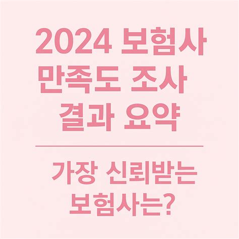 2024 보험사 만족도 조사 결과 요약 가장 신뢰받는 보험사는