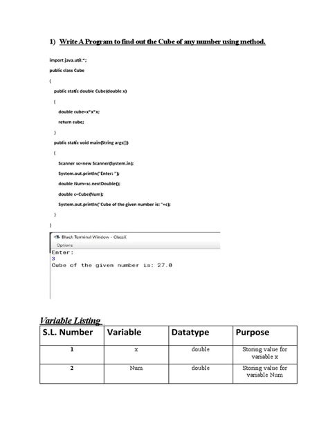 write a program to find out the cube of any number using method pdf