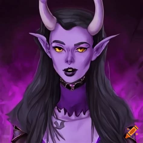 Purple Female Tiefling Warlock Black Hair Silver Eyes On Craiyon