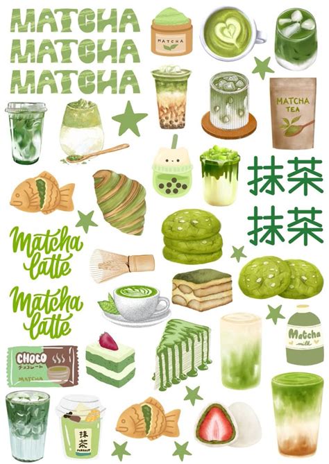 Matcha Stickers Page In 2025 Matcha Cute Food Drawings Kawaii Korean Stickers Printable
