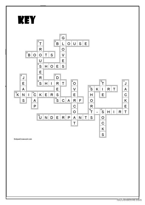 Clothes Crossword English Esl Worksheets Pdf And Doc