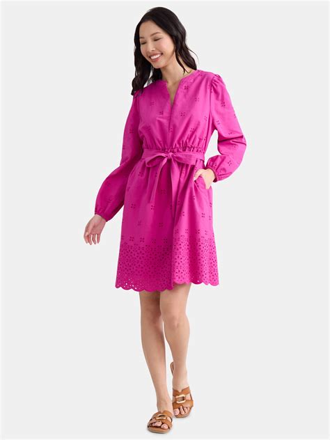 Time And Tru Womens And Womens Plus Embroidered Cotton Eyelet Dress