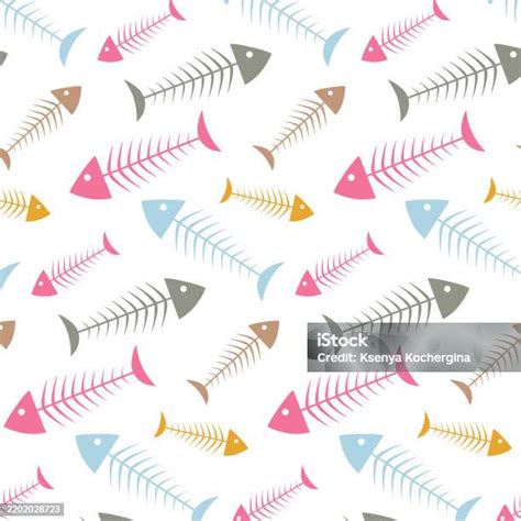 화려한 물고기 뼈가 있는 패턴입니다 귀여운 어린이 일러스트 포장지 카드 메모장 공책 앨범 등을 장식하는 데 사용할 수 있습니다 0명에 대한 스톡 벡터 아트 및 기타 이미지