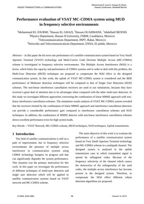 Pdf Performance Evaluation Of Vsat Mc Cdma System Using 32