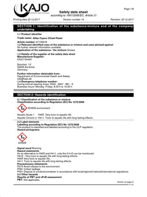 Msds Atlas Copco Chisel Paste Eu Pdf Dangerous Goods Toxicity