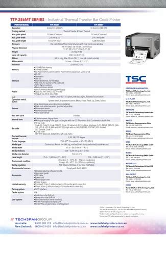 TSC TTP 384 MT BARCODE PRINTER Max Print Width 4 Inches Resolution 300 DPI 12 Dots Mm At