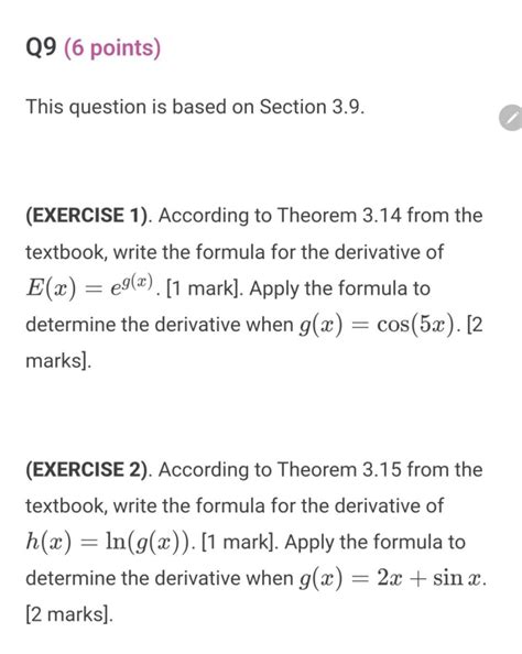 Solved 9 Exercise 1 Write The Formula For The Derivative