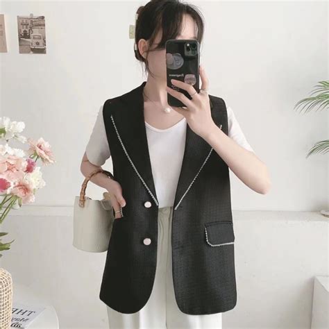 La Belleza素色翻領雙口袋質感混色格紋金釦縫珠滾邊西裝背心外套 西裝外套 Yahoo奇摩購物中心