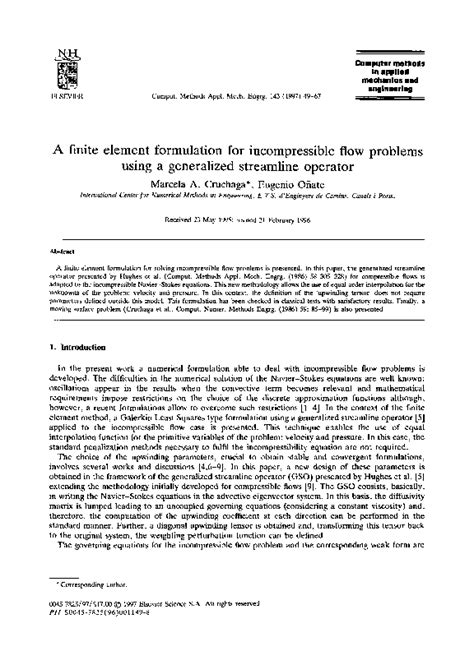 Pdf A Finite Element Formulation For Incompressible Flow Problems Using A Generalized