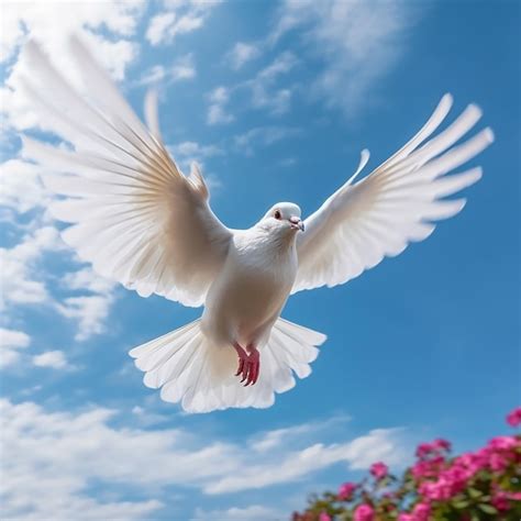 Premium AI Image A White Bird Flying In The Air With Its Wings Open
