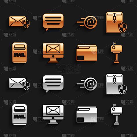 设置监视器和信封,信封与屏蔽,邮箱,文件文件夹,电子邮件,和语音气泡聊天图标。向量 设置监视器和信封,信封与屏蔽,邮箱,文件文件夹,电子邮件,和语音气泡聊天图标。向量