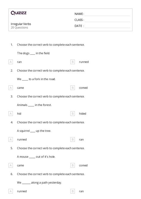 Irregular Verbs Worksheets For Nd Grade On Quizizz Free