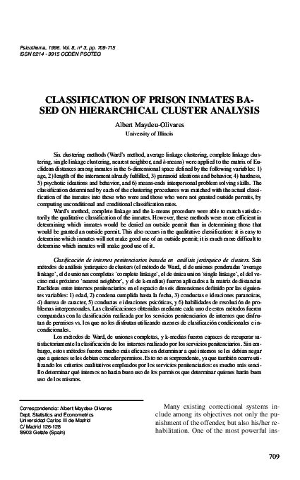Pdf Classification Of Prison Inmates Based On Hierarchical Cluster
