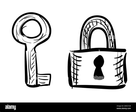 Art Illustration Abstract Hand Draw Vector Symbol Icon Of Padlock Secure Stock Vector Image