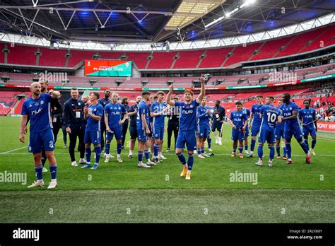 Fc Halifax Town Players Celebrate Their Victory Following The Isuzu Fa