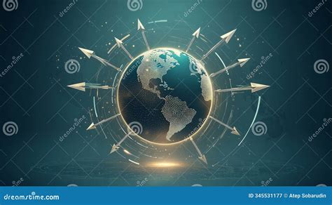 a 3d rendering of a globe with arrows pointing in different directions